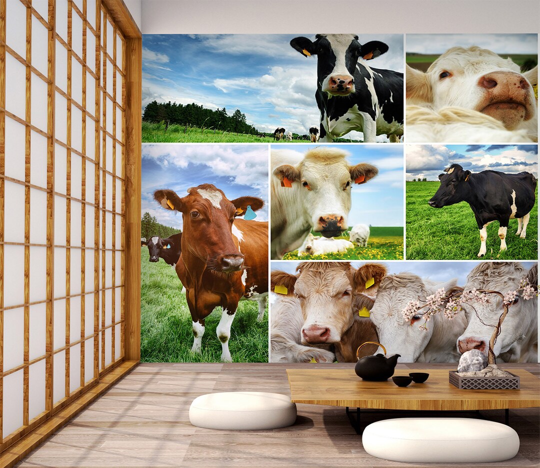 3D Cute Cow Record Animal L085 Removable Wallpaper Self Adhesive ...