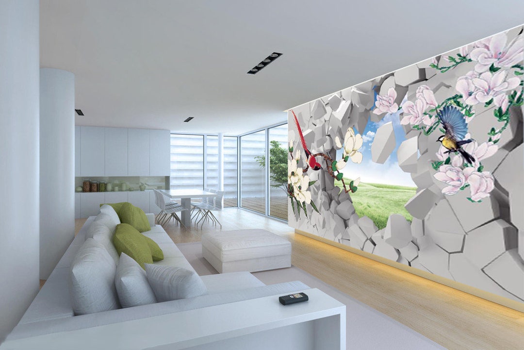 3D Red Long Tail Bird L12066 Removable Wallpaper Self Adhesive ...