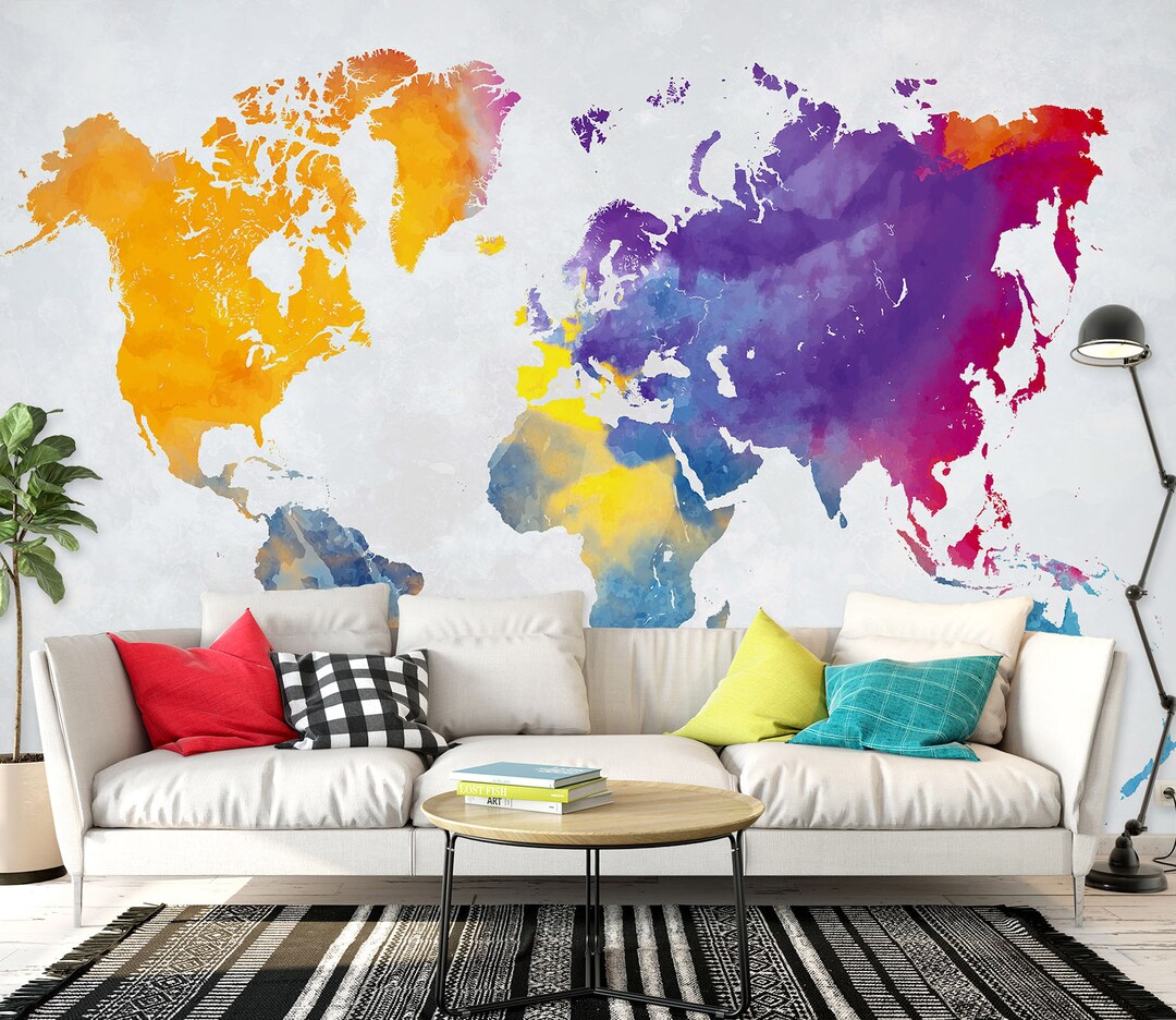 3D Interesting Colors L9711 World Map Removable Wallpaper Self Adhesive ...