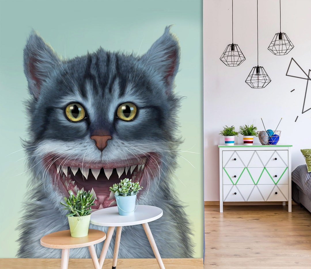3D Animal Cat Sharp Teeth S3944 Removable Wallpaper Self Adhesive ...