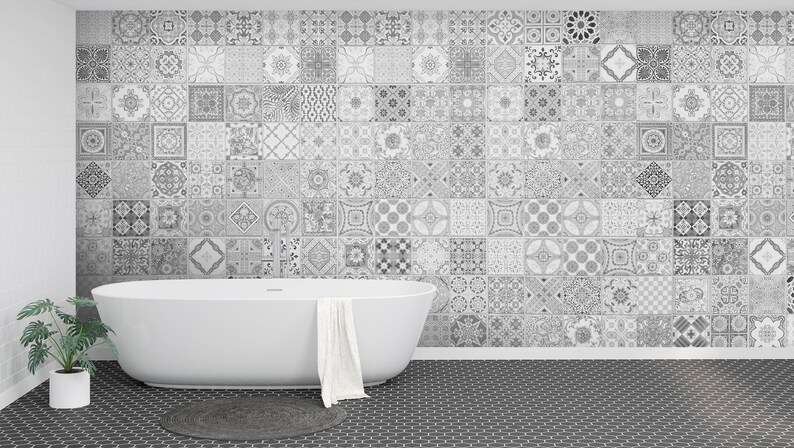 3D Grey Pattern Tiles L285 Removable Wallpaper Self Adhesive Wallpaper ...