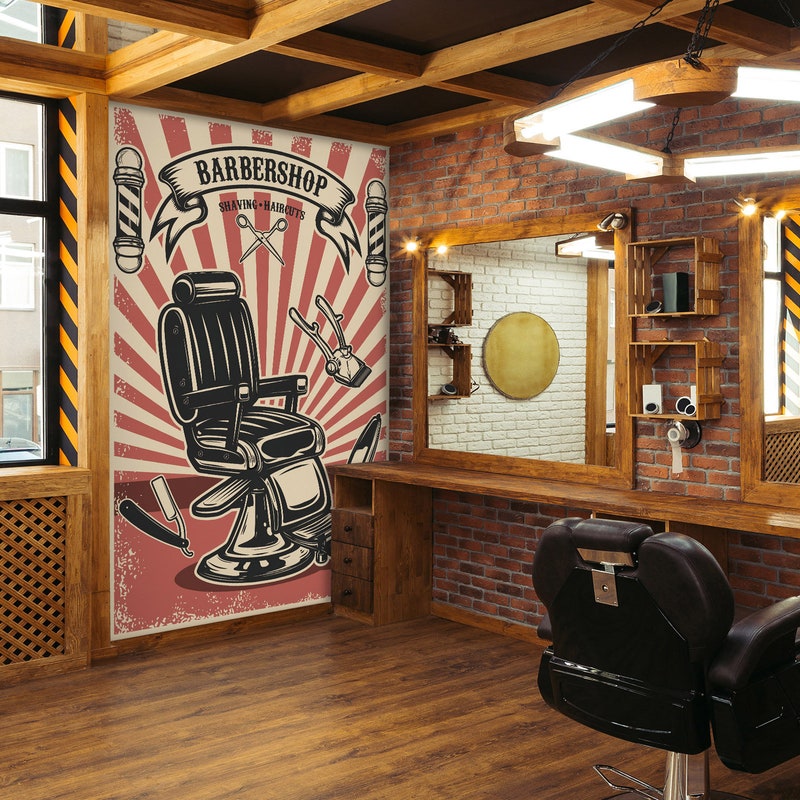 3d Barber Shop Wallpaper - Etsy