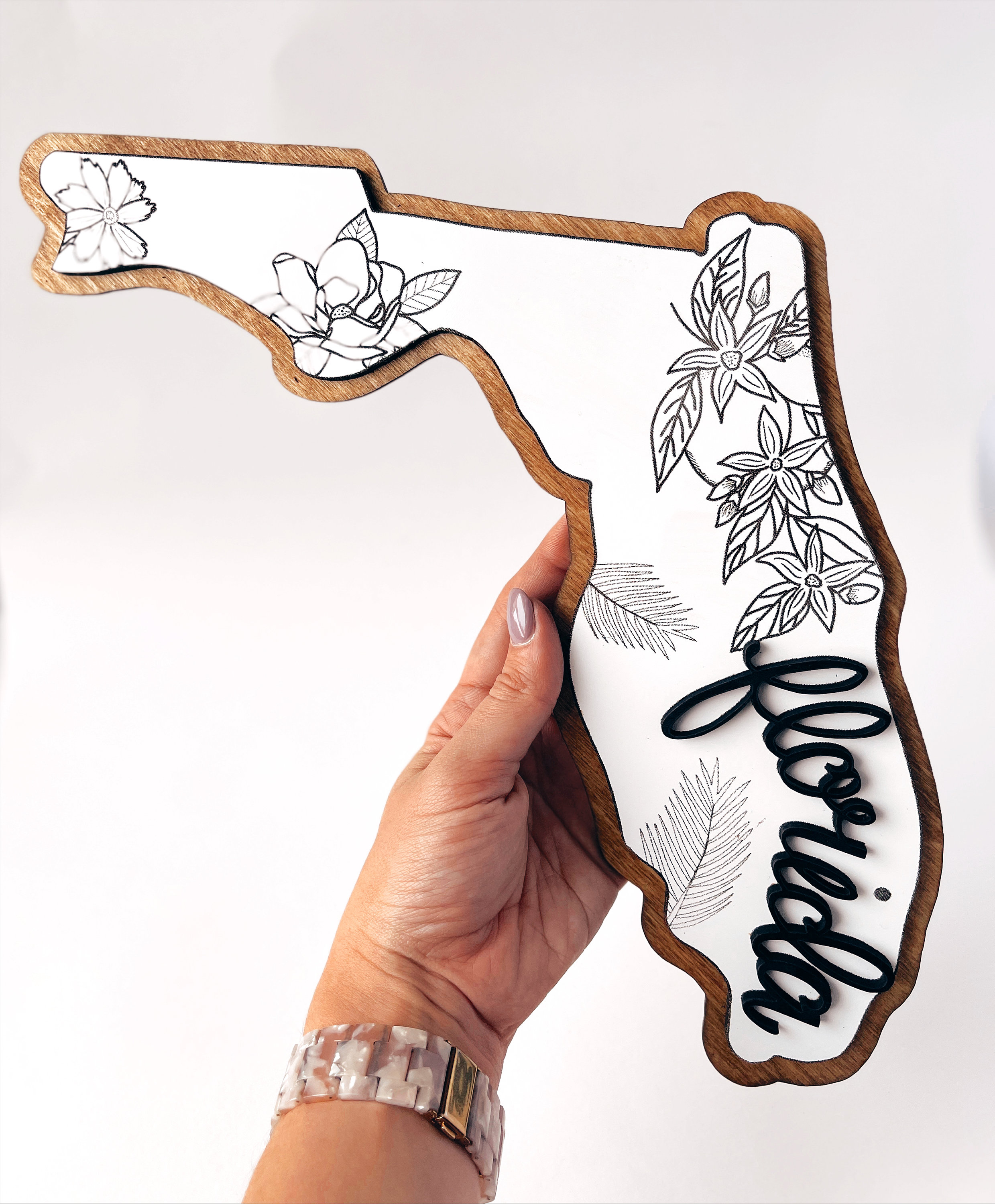 FLORIDA Wood Wall Art: Map of Florida With Local State Flowers - Etsy