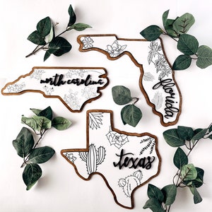 TEXAS Wood Wall Art: Map of Texas With Local State Flowers | State Art ...