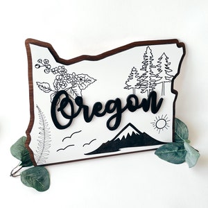 OREGON Wood Wall Art: Map of Oregeon With Local State Flowers & Nature ...