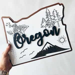 OREGON Wood Wall Art: Map of Oregeon With Local State Flowers & Nature ...