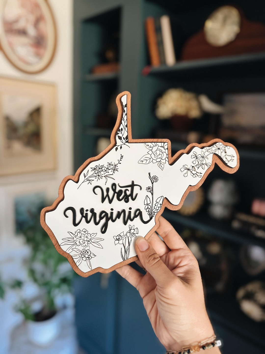 West Virginia State Sign: Laser Engraved Floral Wall Art - Etsy
