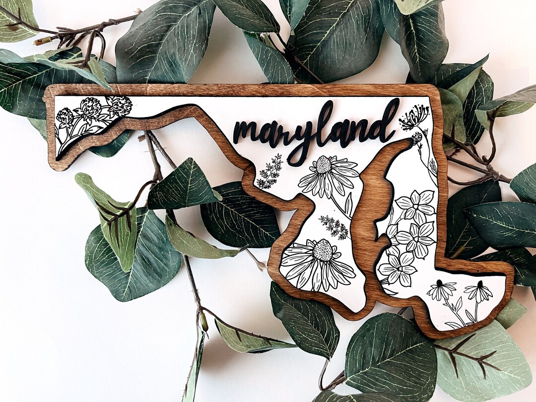 Maryland Wood Map Wall Art: State Flowers, 3D Lettering - Etsy