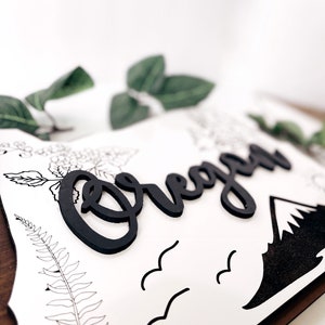 OREGON Wood Wall Art: Map of Oregeon With Local State Flowers & Nature ...