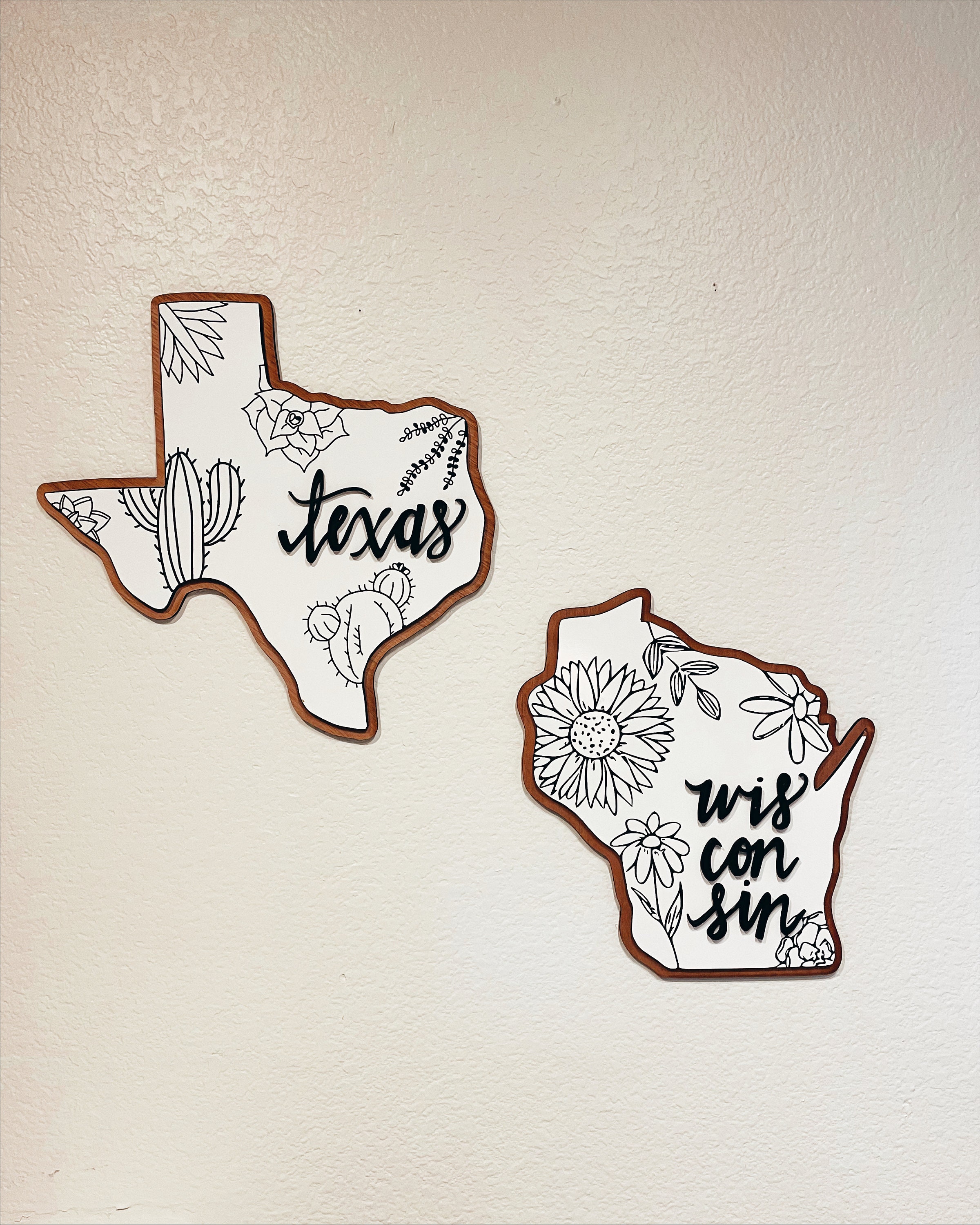 TEXAS Wood Wall Art: Map of Texas With Local State Flowers - Etsy