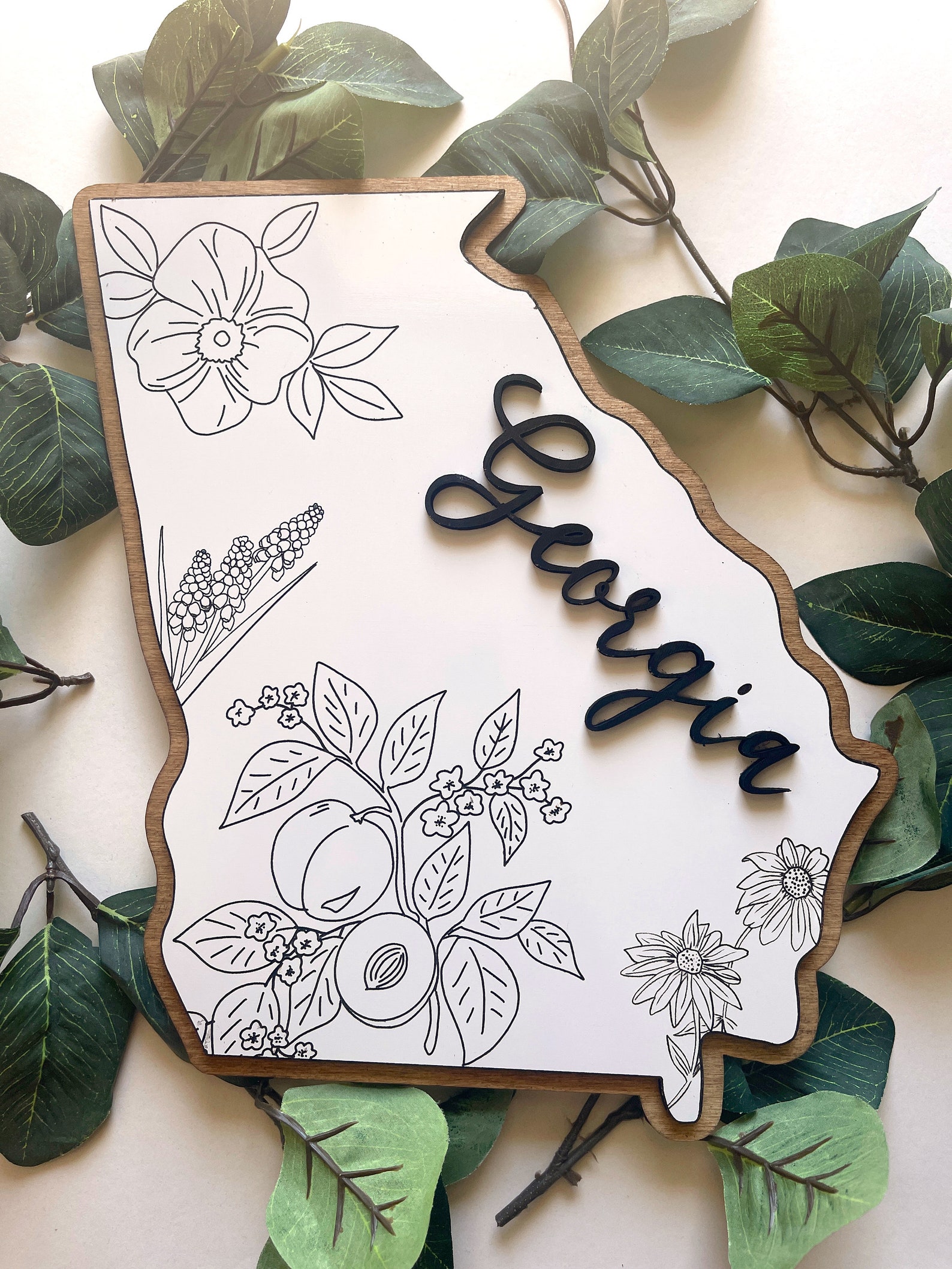 GEORGIA Wood Wall Art: Map of Georgia With Local State Flowers | State ...