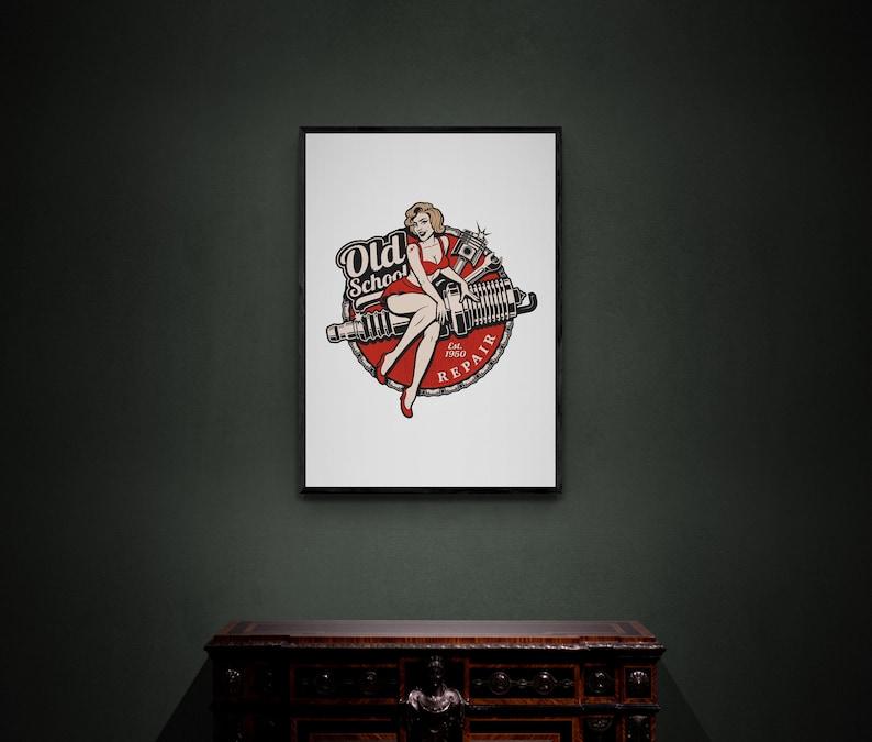 Old School Repair Shop Logo Tattoo Style Wall Art Print - Etsy