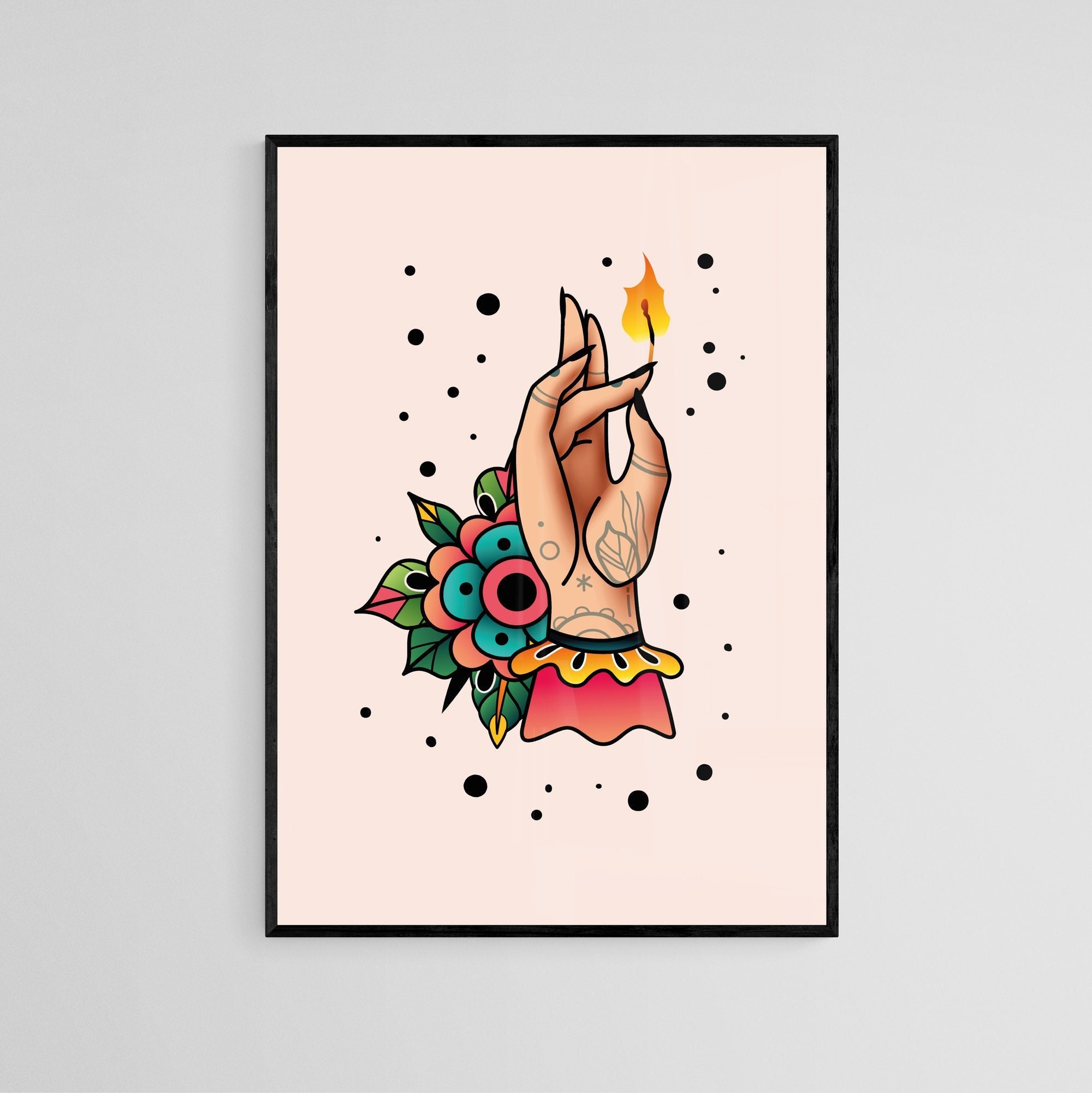Hand With Match Tattoo Style Wall Art Print Tattoo Flash - Etsy