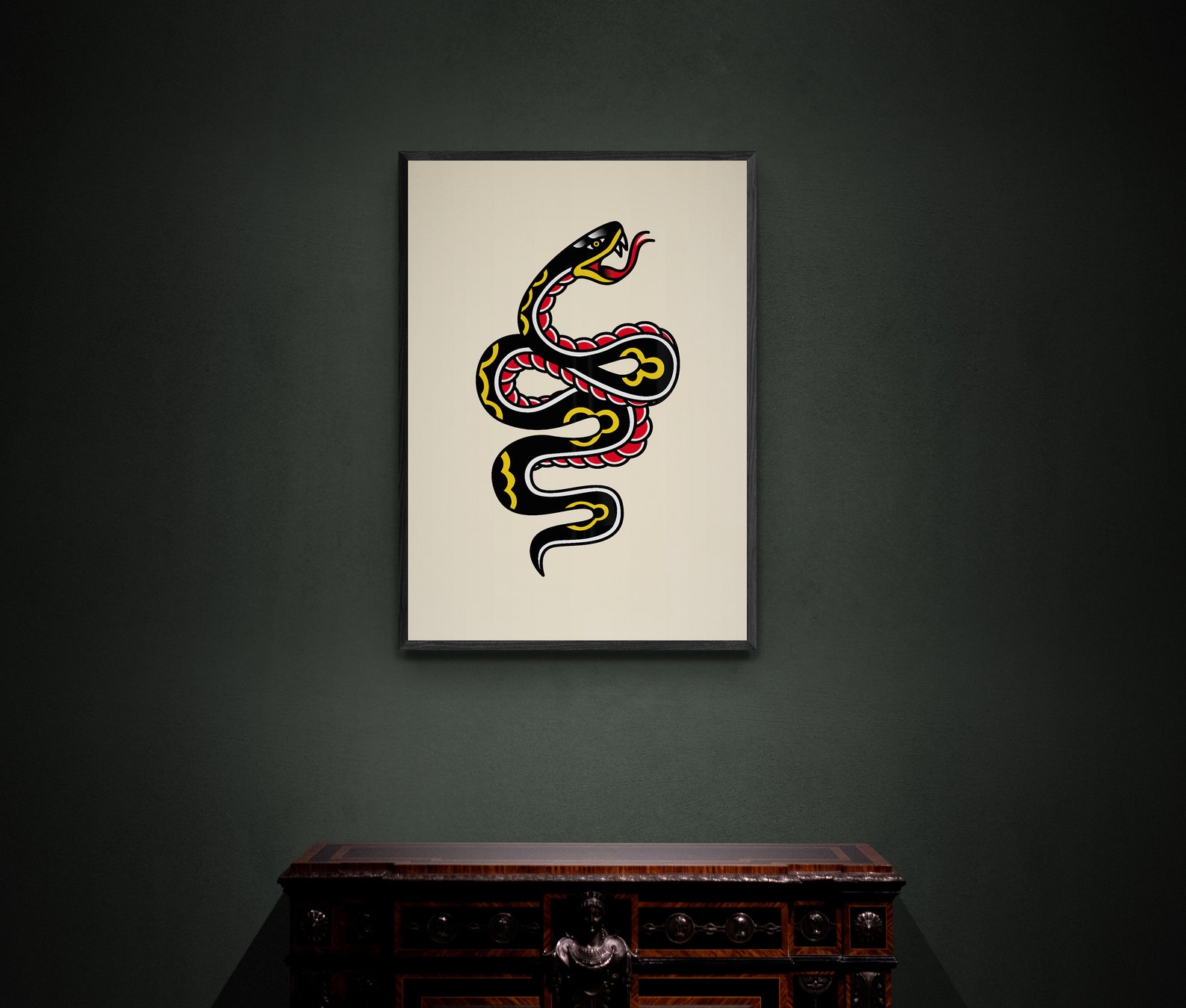 Black and Red Snake Tattoo Style Wall Art Print Tattoo Flash - Etsy