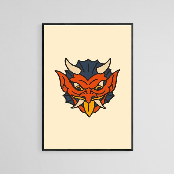 Red Devil Tattoo Style Wall Art Print Tattoo Flash Wall | Etsy