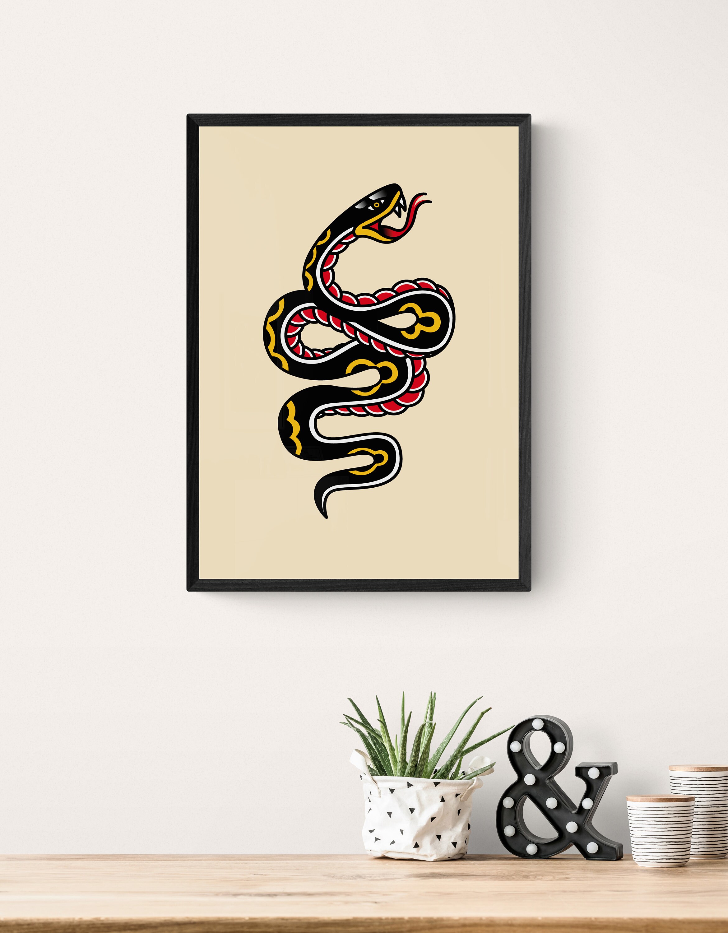 Black and Red Snake Tattoo Style Wall Art Print Tattoo Flash - Etsy