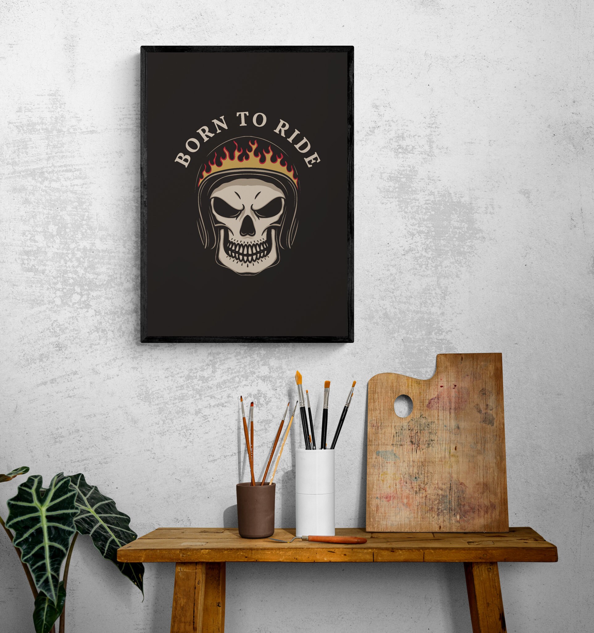 Born to Ride Biker Skull Tattoo Style Wall Art Print Tattoo - Etsy