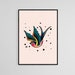 Dotted Swallow Tattoo Style Wall Art Print | Tattoo Flash Wall Decor ...