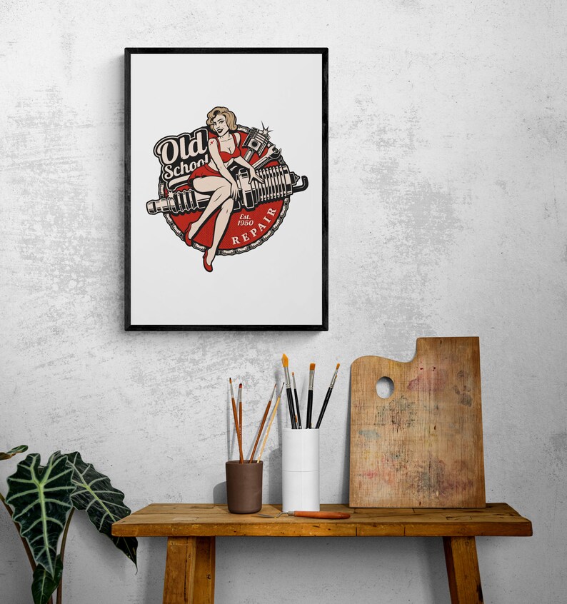 Old School Repair Shop Logo Tattoo Style Wall Art Print - Etsy