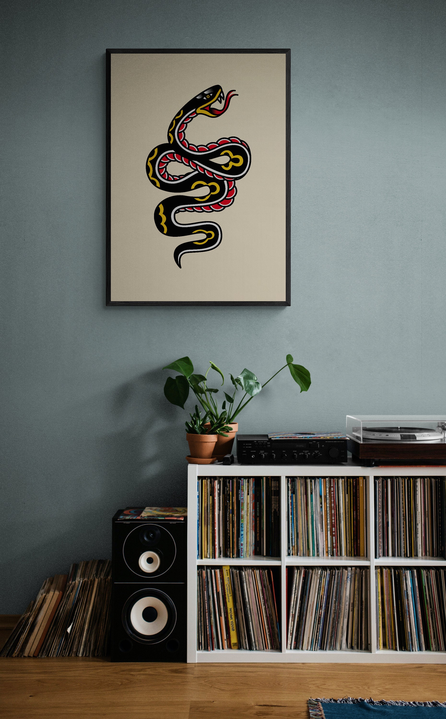 Black and Red Snake Tattoo Style Wall Art Print Tattoo Flash - Etsy