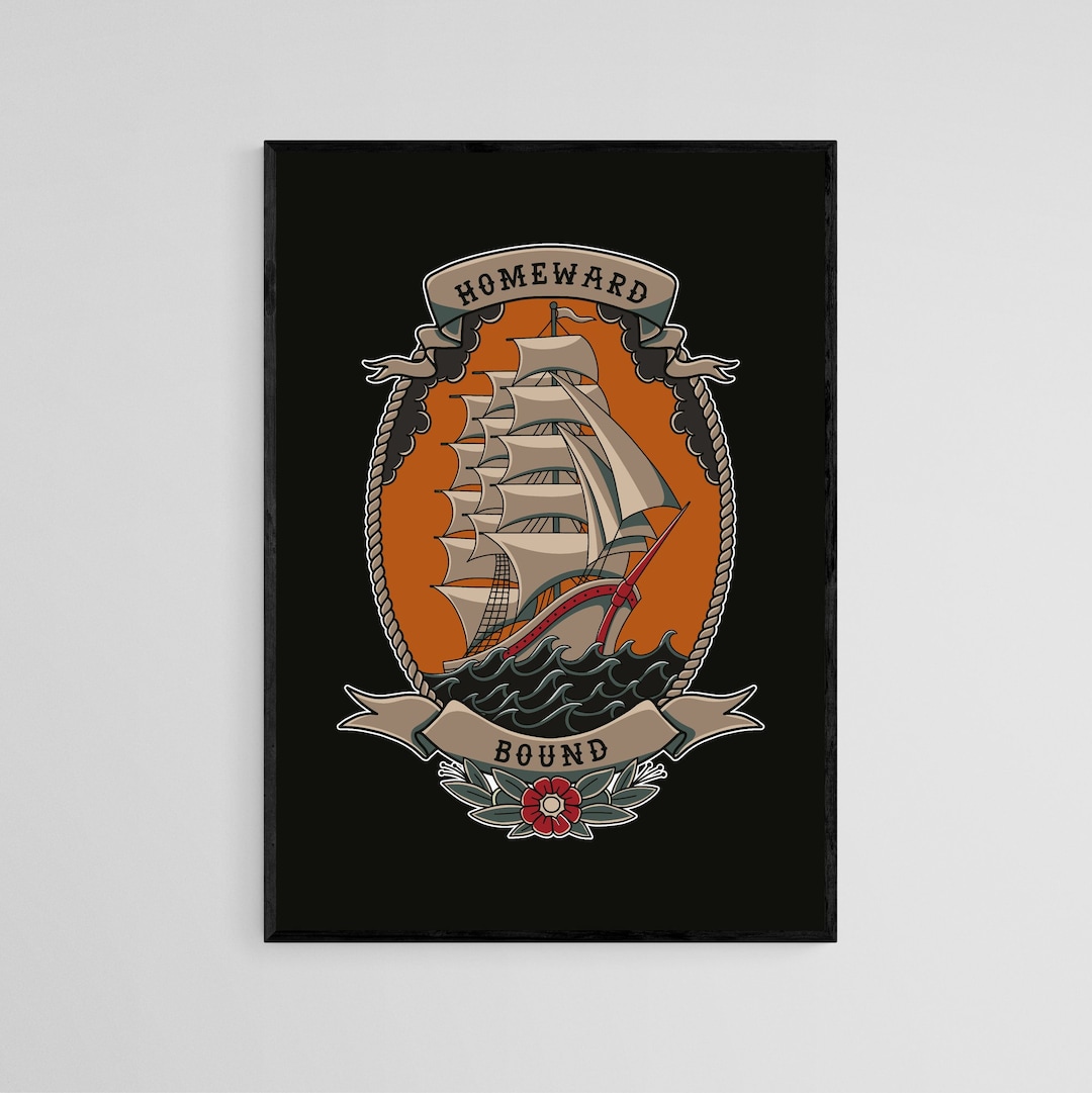 Homeward Bound Navy Ship Tattoo Style Wall Art Print | Tattoo Flash ...
