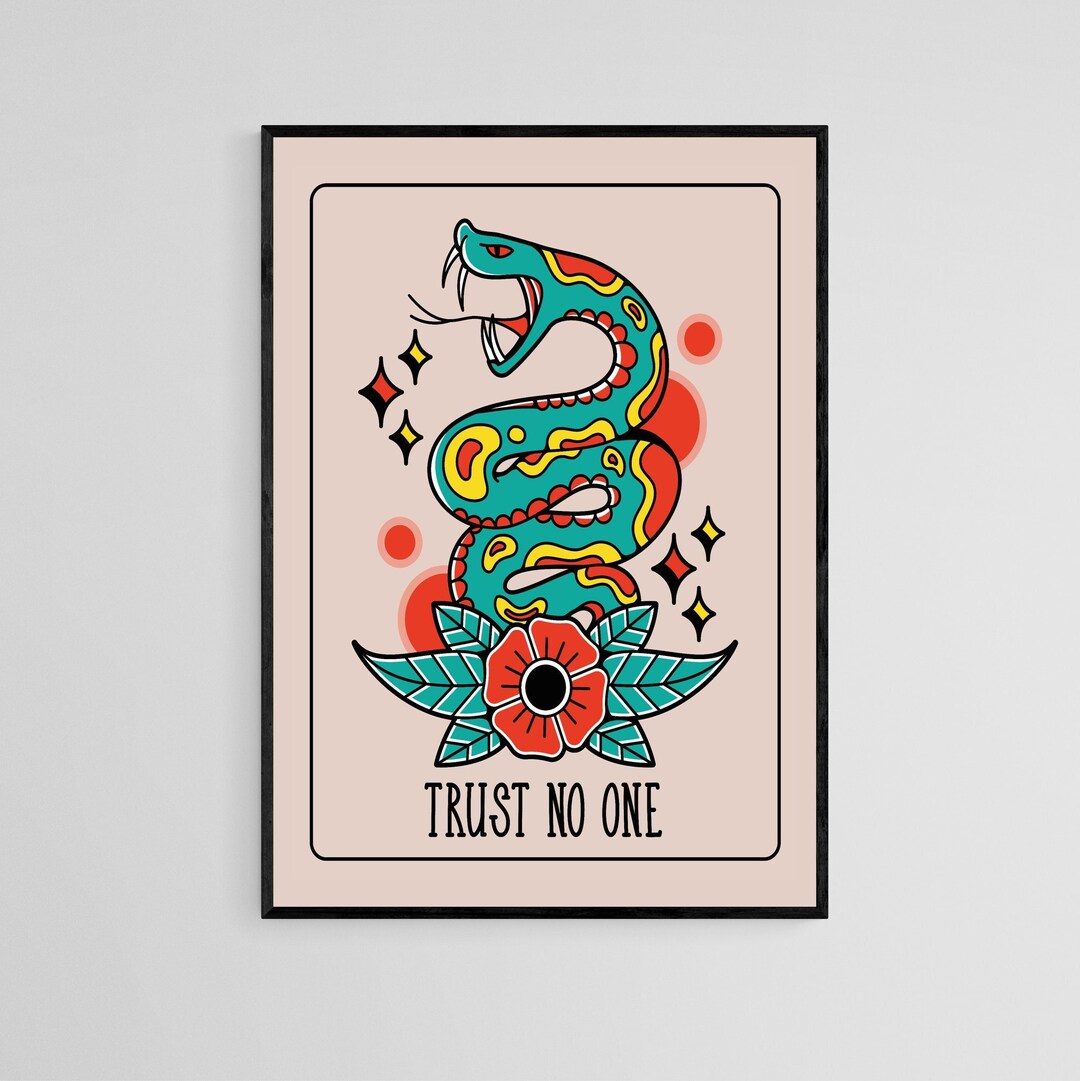 Trust No One Snake Tattoo Style Wall Art Print | Tattoo Flash Wall ...