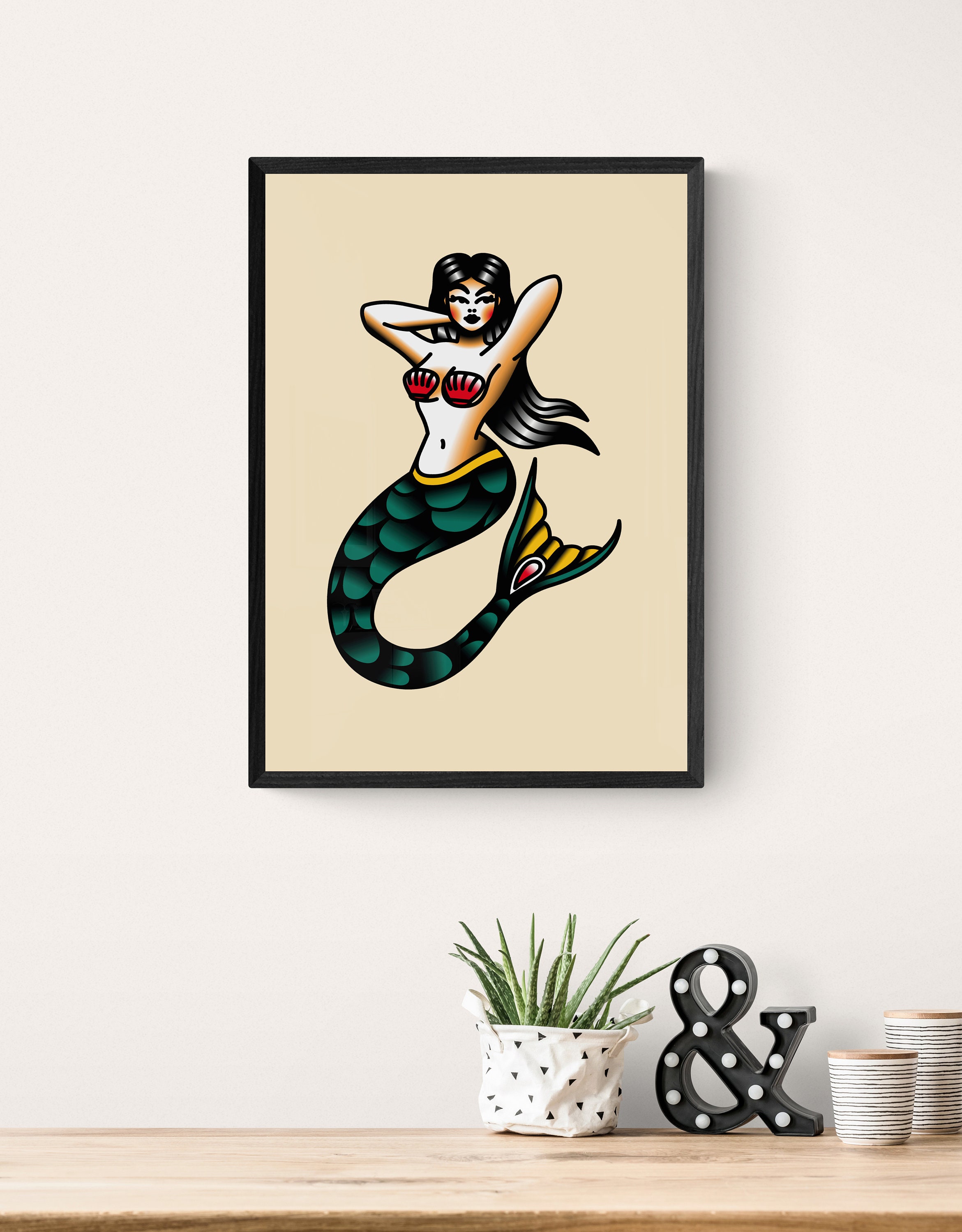 Pin up Mermaid Tattoo Style Wall Art Print Tattoo Flash Wall - Etsy