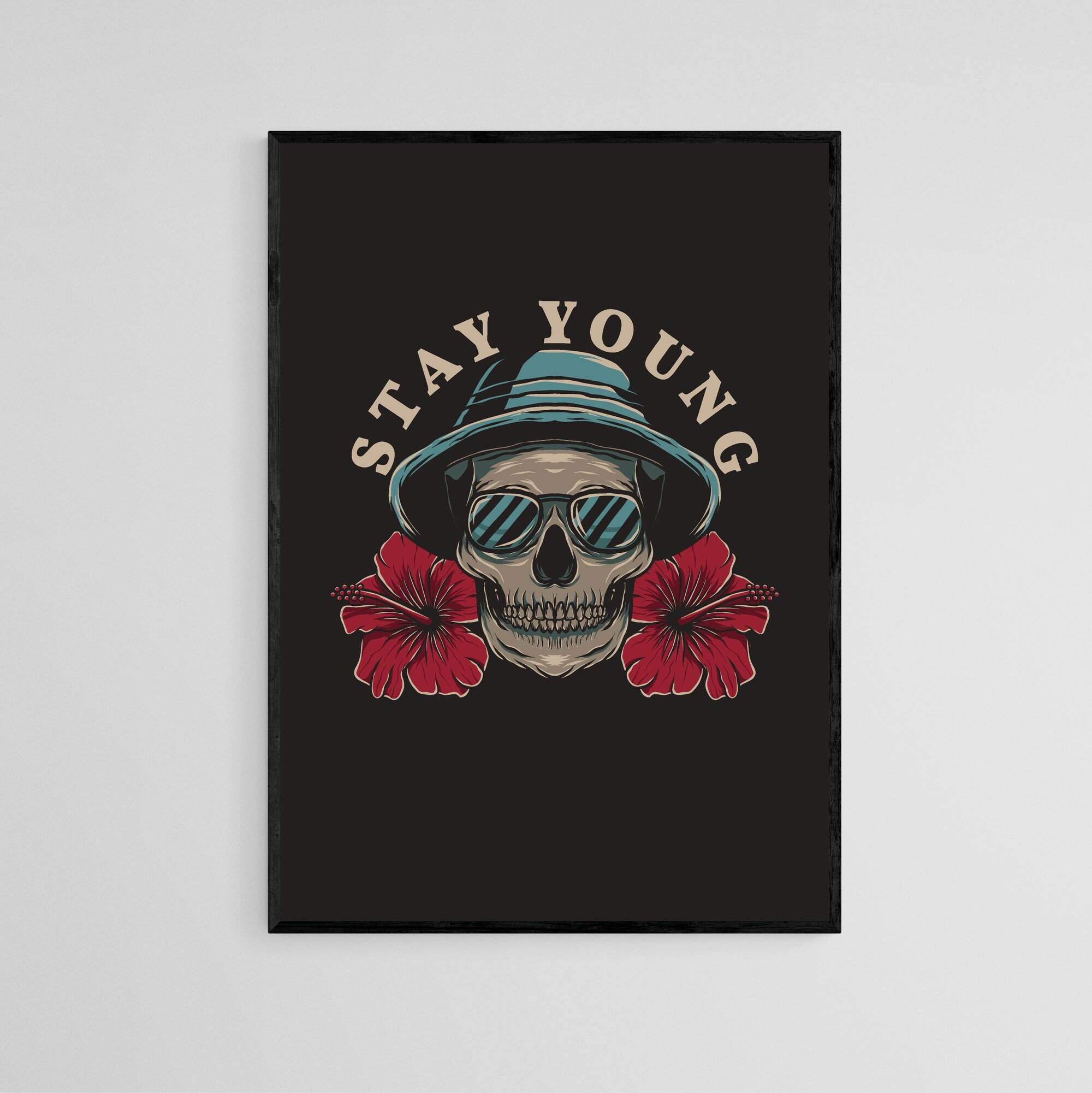Stay Young Skull Tattoo Style Wall Art Print Tattoo Flash Wall Decor ...