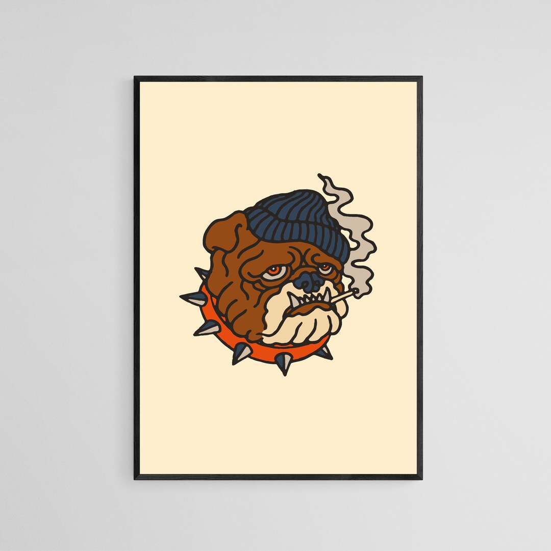 Dog Smoking Cigar in Hat Tattoo Style Wall Art Print | Tattoo Flash ...