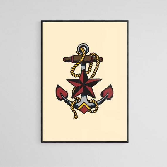 Star Anchor Tattoo Style Wall Art Print Tattoo Flash Wall | Etsy
