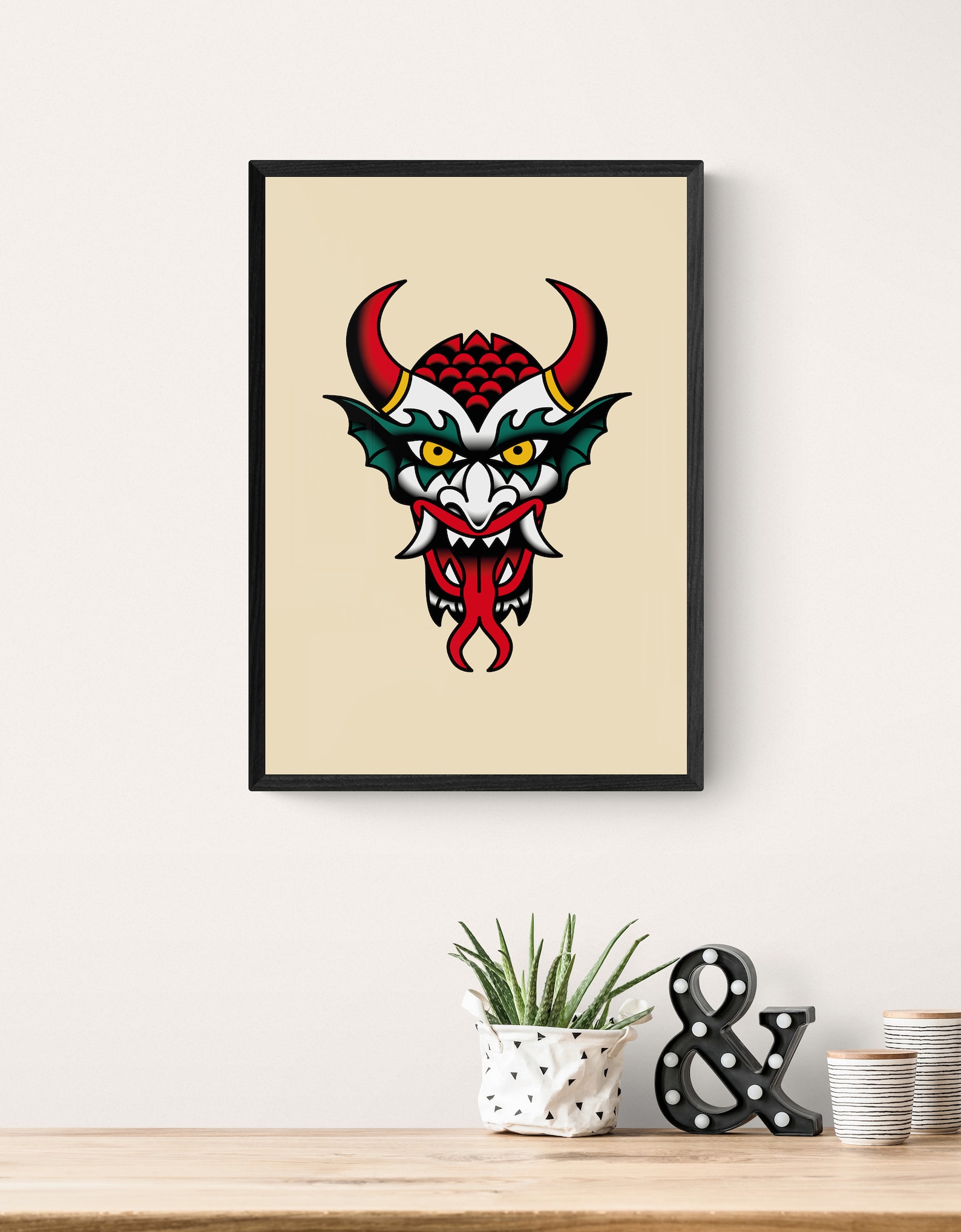 Devil Face Tattoo Style Wall Art Print Tattoo Flash Wall Decor ...