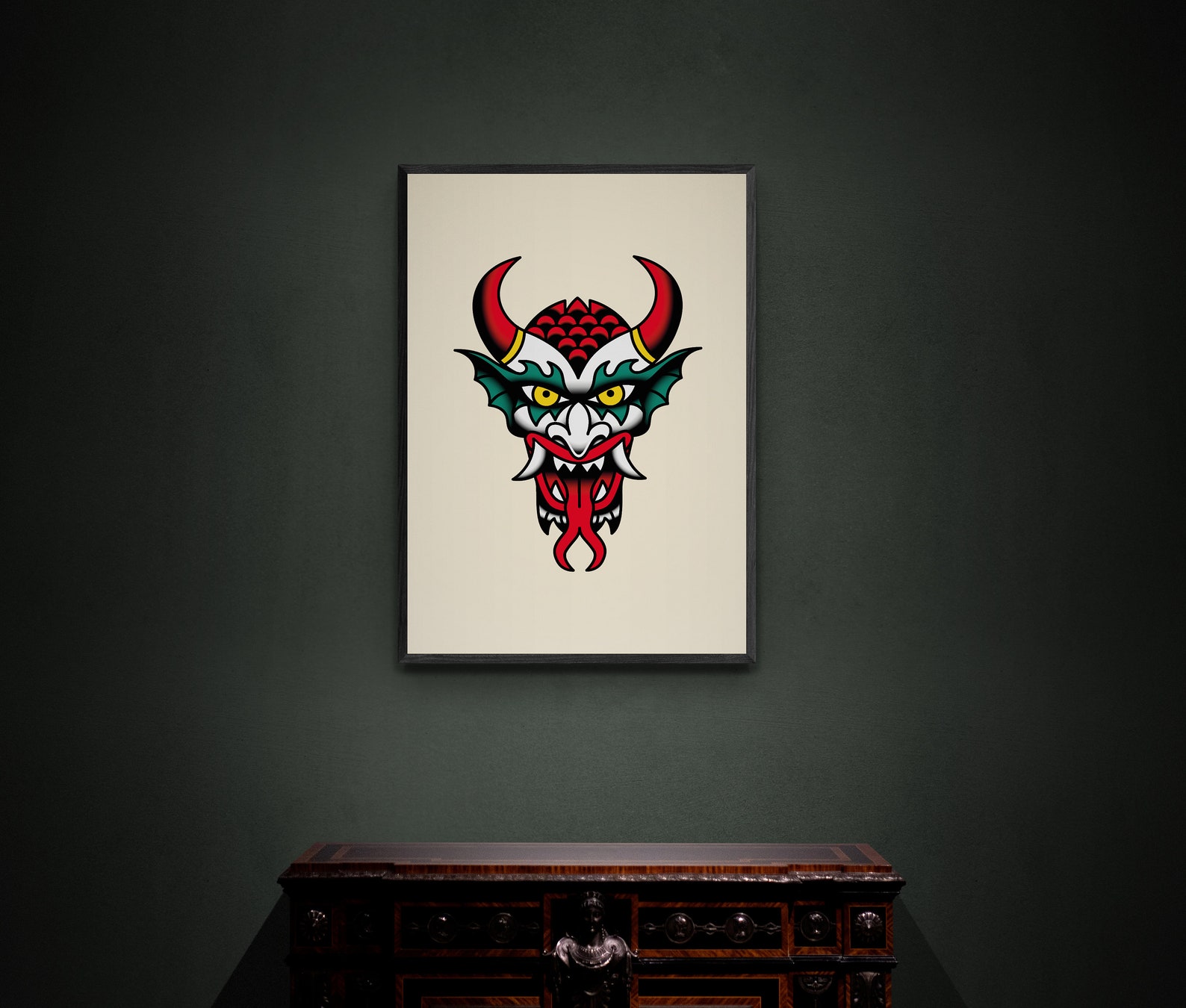 Devil Face Tattoo Style Wall Art Print Tattoo Flash Wall Decor ...
