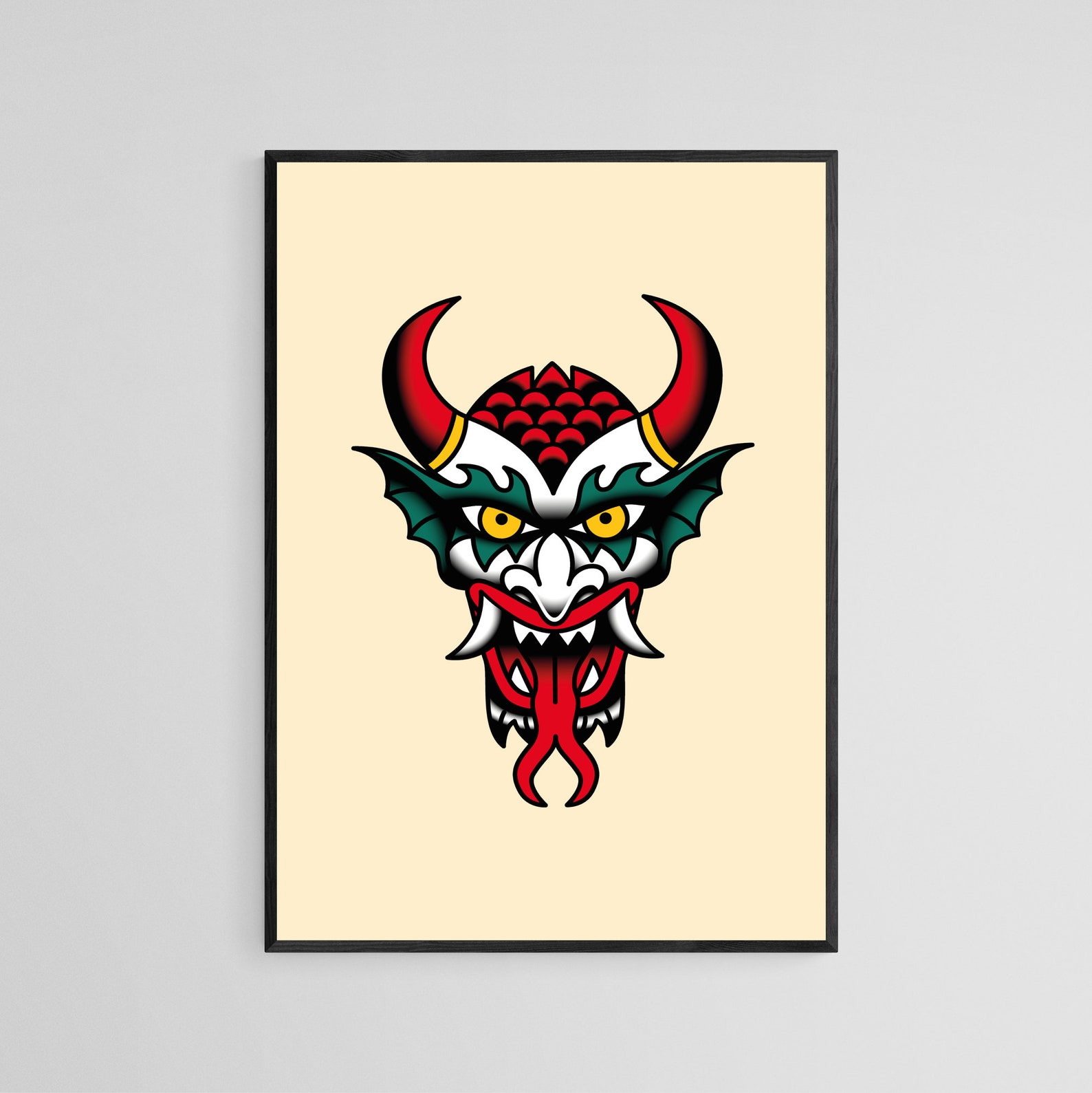 Devil Face Tattoo Style Wall Art Print Tattoo Flash Wall Decor ...
