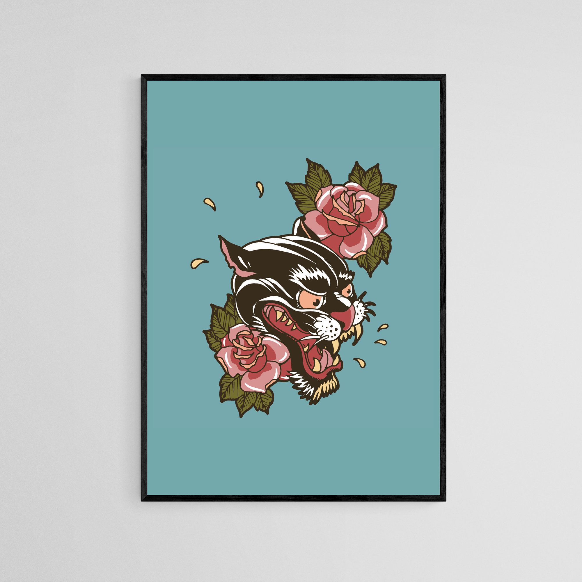 Traditional Panther Rose Tattoo