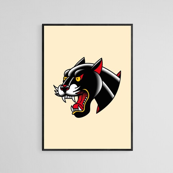 Black Panther Head Flash Tattoos