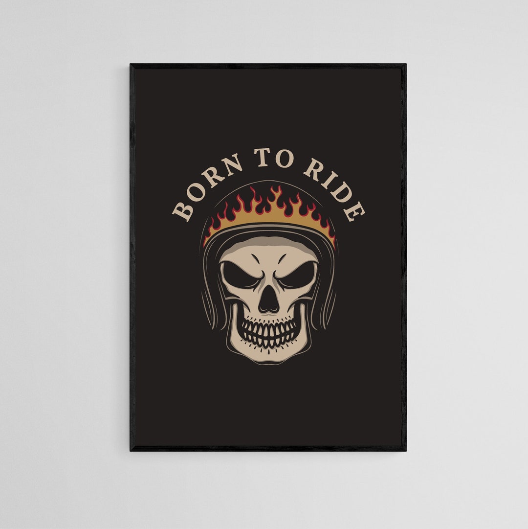 Born to Ride Biker Skull Tattoo Style Wall Art Print | Tattoo Flash ...
