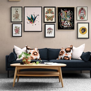 Dotted Swallow Tattoo Style Wall Art Print | Tattoo Flash Wall Decor ...