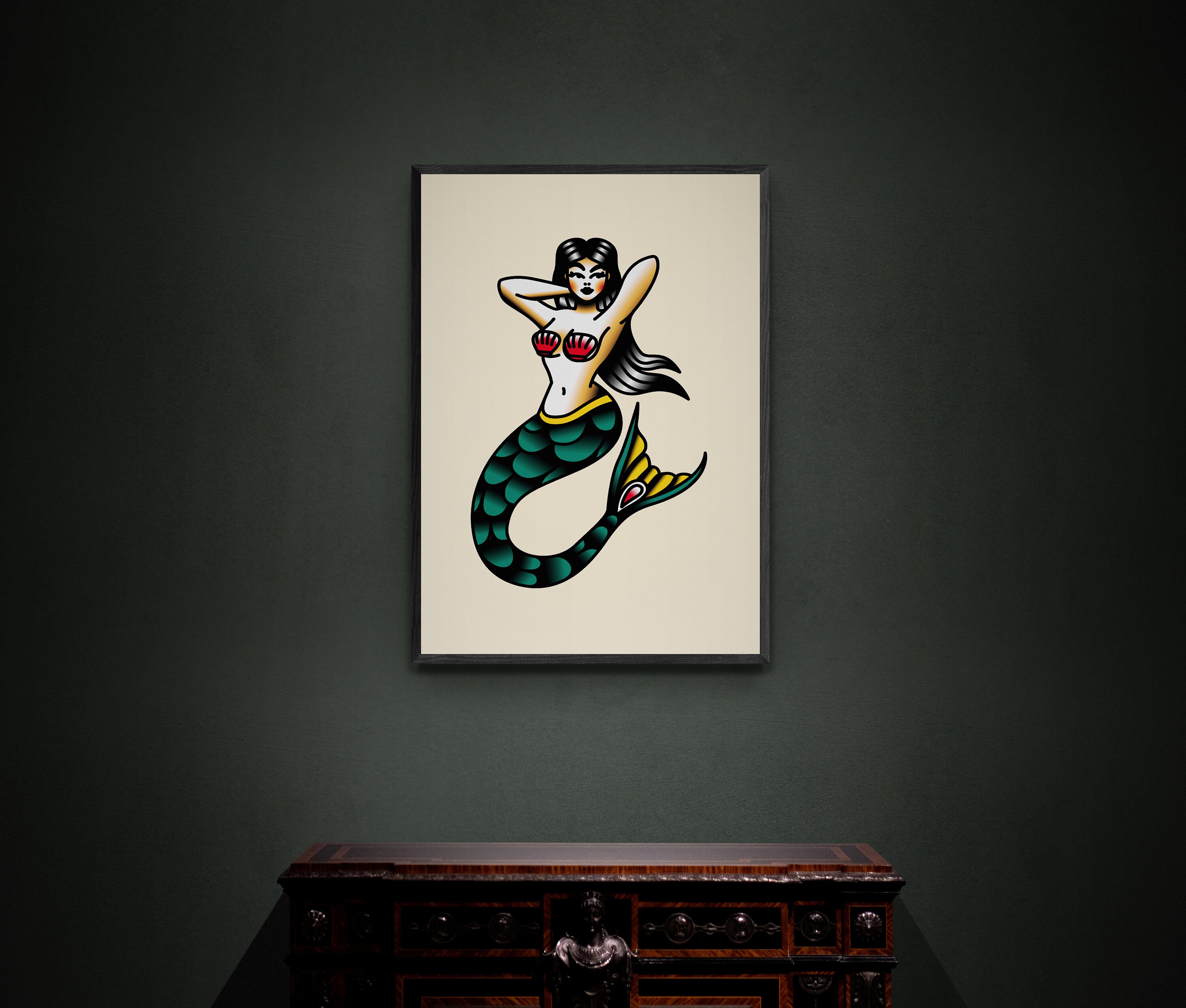 Pin up Mermaid Tattoo Style Wall Art Print Tattoo Flash Wall - Etsy