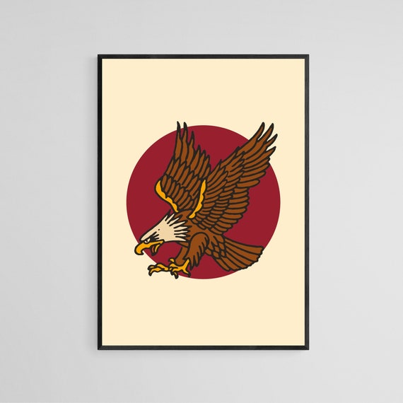 Golden Eagle in Red Circle Tattoo Style Wall Art Print - Etsy India