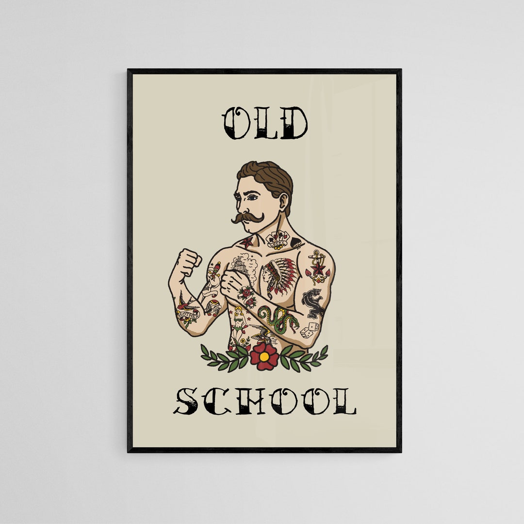Old School Boxer Tattoo Style Wall Art Print Tattoo Flash Wall Decor Traditional Old School Wall