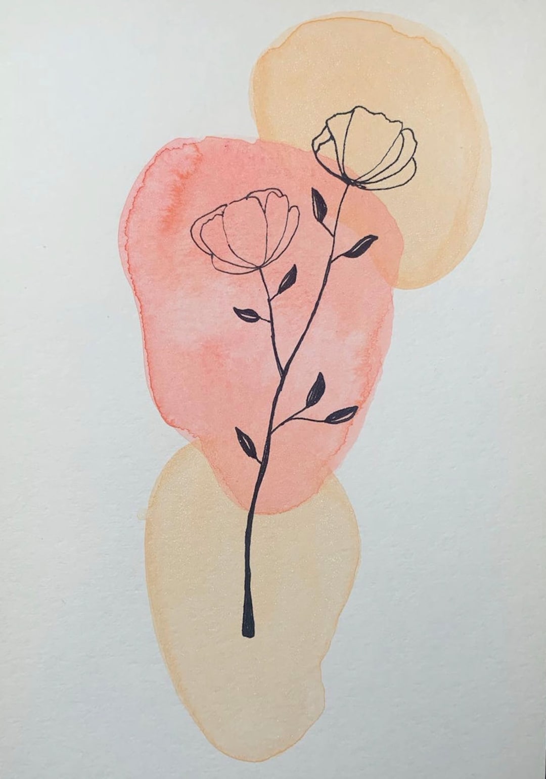 Flower Line Art With Watercolor Painting - Etsy