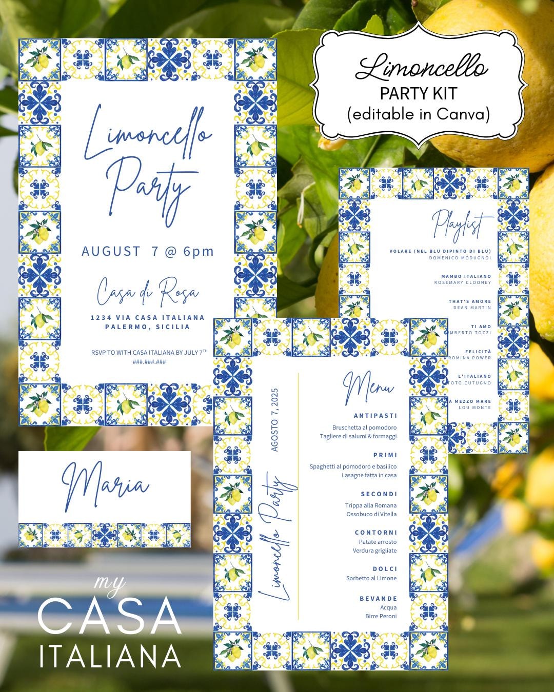 Limoncello Digital Party Kit - Editable in Canva - Etsy