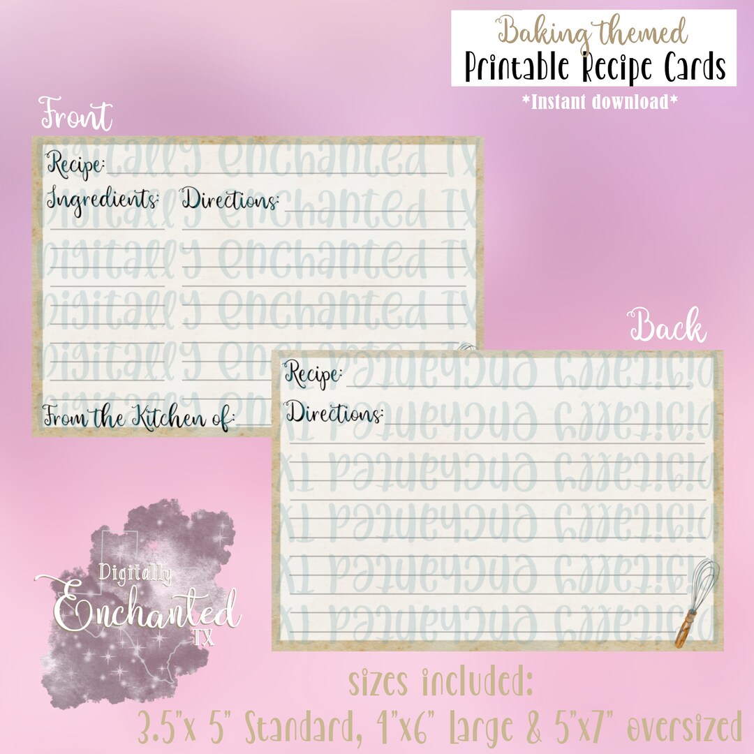 Printable Baking Recipe Cards Baking Printable Recipe Card Simple ...