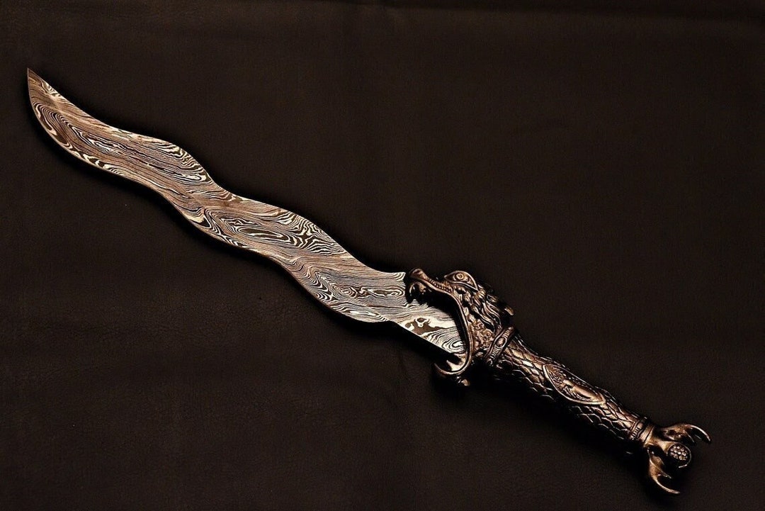 Handmade Damascus Steel Dragon Handle Sword With Leather Sheath Gift ...