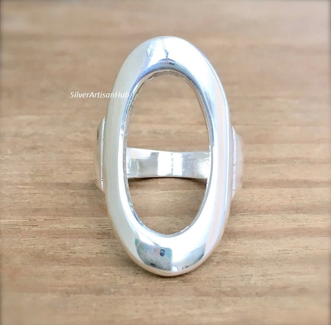 Large Open Oval Sterling Silver Ring, Wide Band Ring, Large Open Oblong ...
