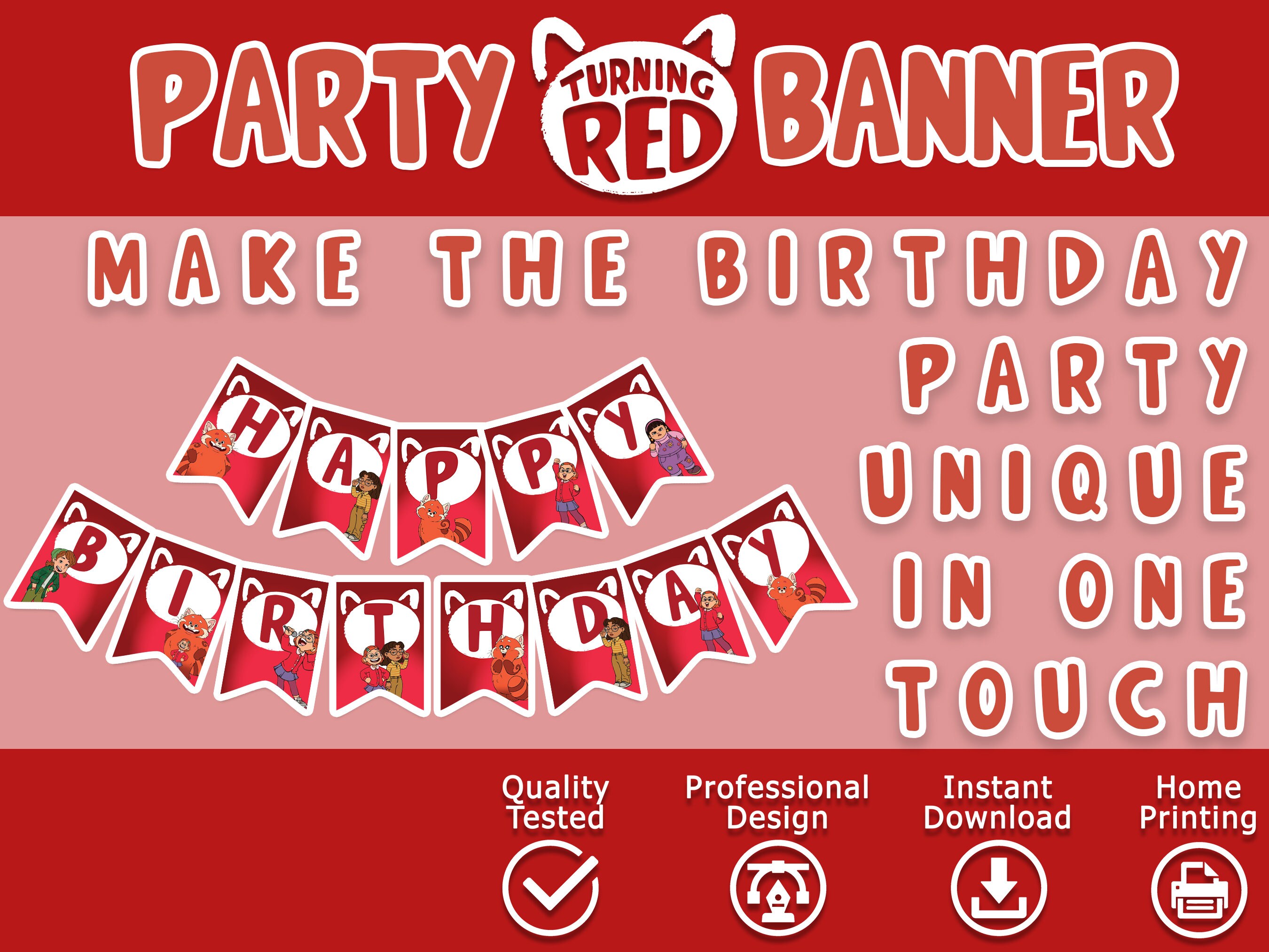 Turning Red Banner, Turning Red Birthday Banner, Turning Red Digital ...