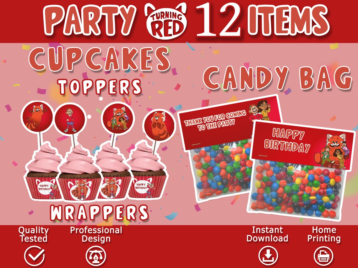 Turning Red Party Supplies Turning Red Birthday Decorations - Etsy