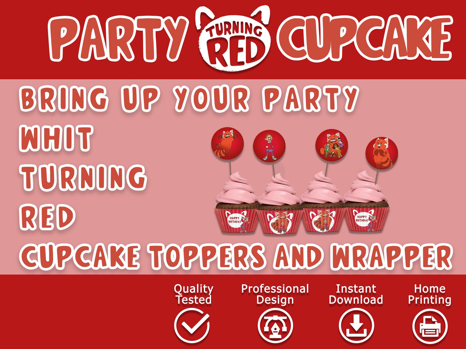 Turning Red Cake Topper, Turning Red Cupcake Topper, Turning Red Cake ...