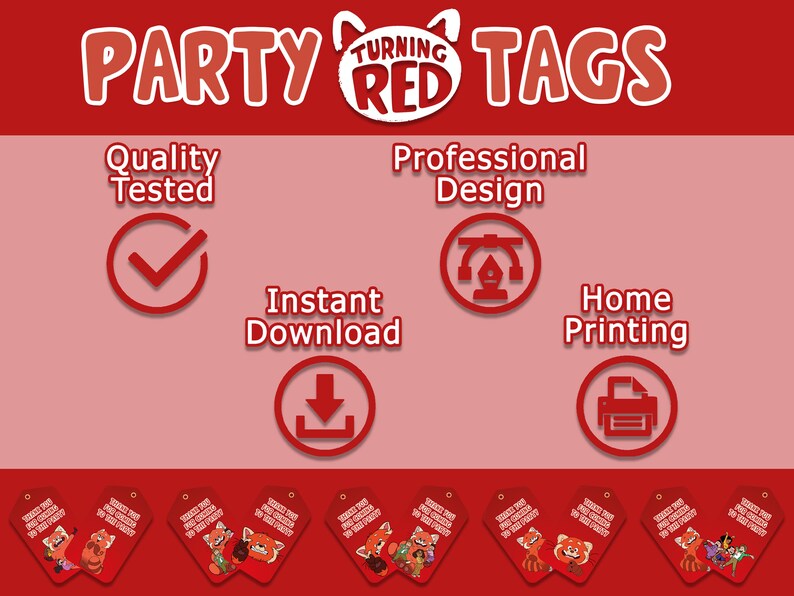 Turning Red Thank You Tags, Turning Red Favor Tag, Turning Red Party ...