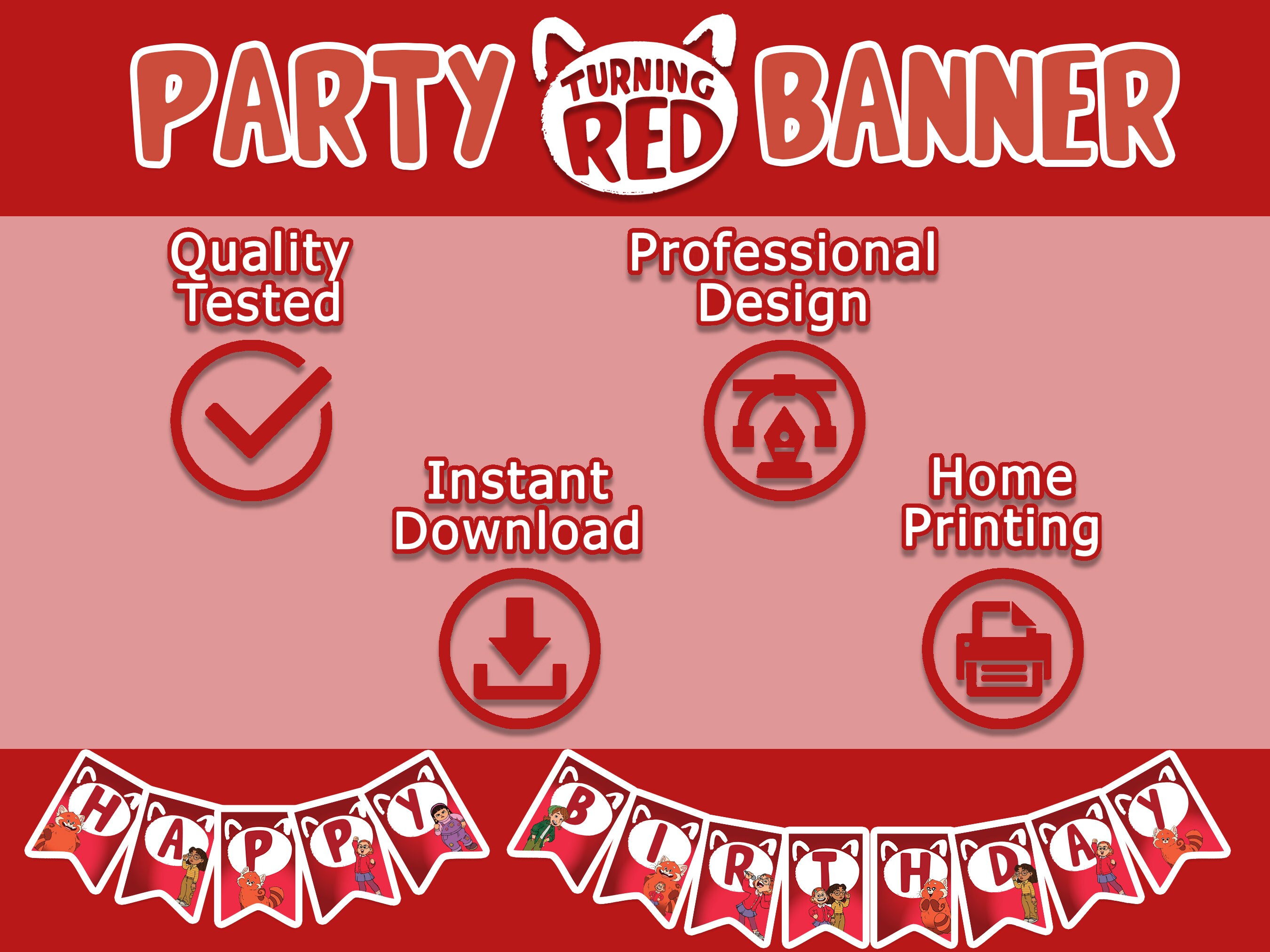 Turning Red Banner, Turning Red Birthday Banner, Turning Red Digital ...